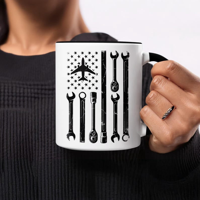 Aircraft MecH1anic Mug, Patriotic Pilot Gift, Airplane Wrench AmeriC1An ...