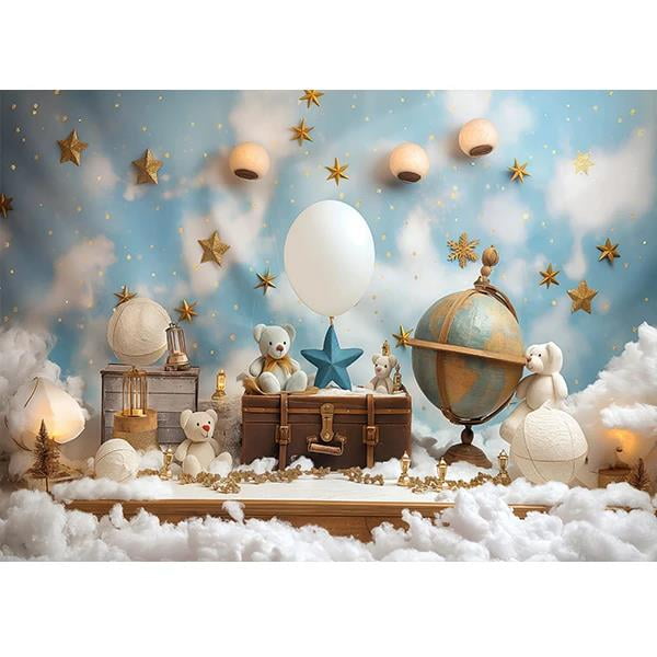 Aircraft Photography Backdrop for Photo Studio Light Blue Wall Balloon ...
