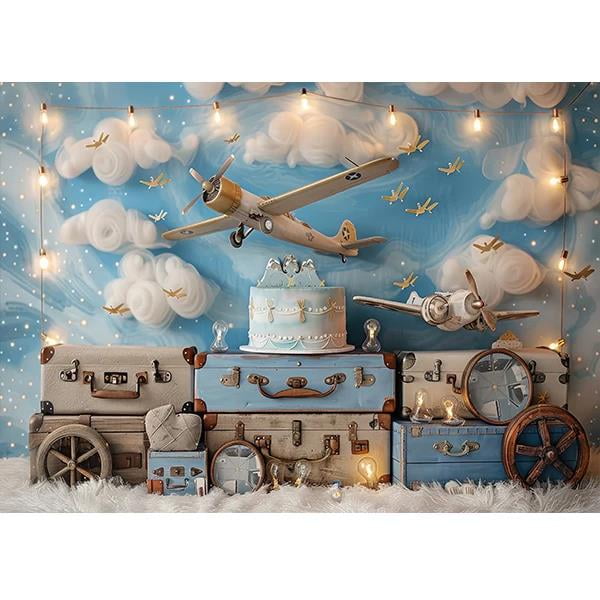 Aircraft Photography Backdrop for Photo Studio Light Blue Wall Balloon ...