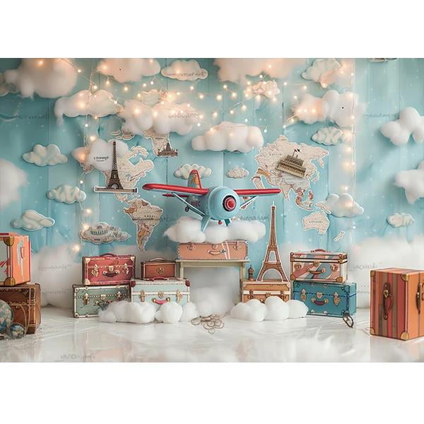Aircraft Photography Backdrop for Photo Studio Light Blue Wall Balloon ...