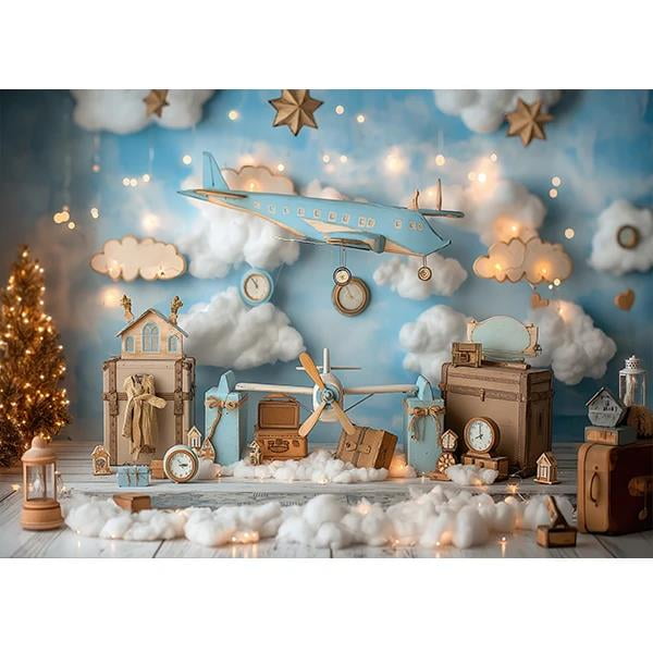 Aircraft Photography Backdrop for Photo Studio Light Blue Wall Balloon ...