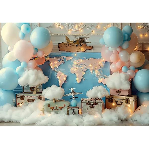 Aircraft Photography Backdrop for Photo Studio Light Blue Wall Balloon ...