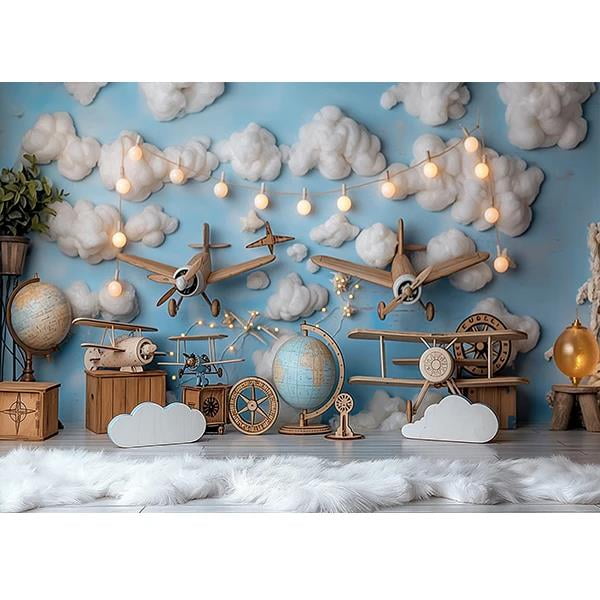 Aircraft Photography Backdrop for Photo Studio Light Blue Wall Balloon ...