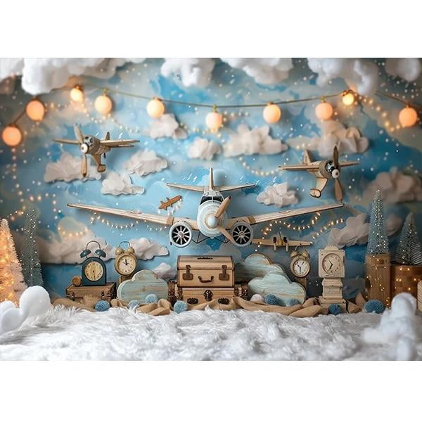 Aircraft Photography Backdrop for Photo Studio Light Blue Wall Balloon ...