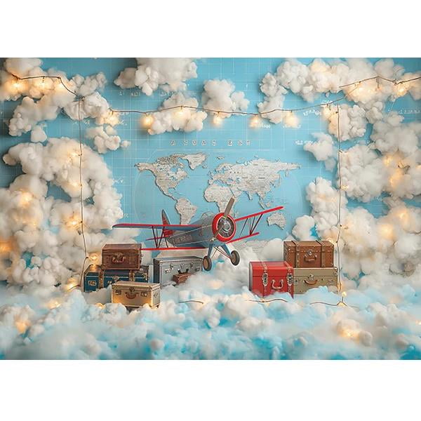 Aircraft Photography Backdrop for Photo Studio Light Blue Wall Balloon ...