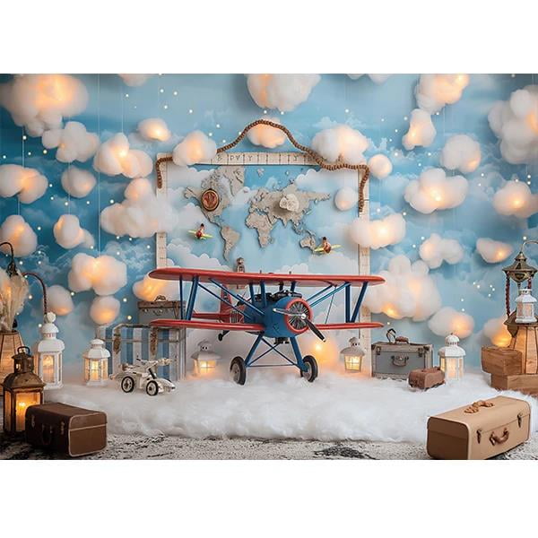 Aircraft Photography Backdrop for Photo Studio Light Blue Wall Balloon ...