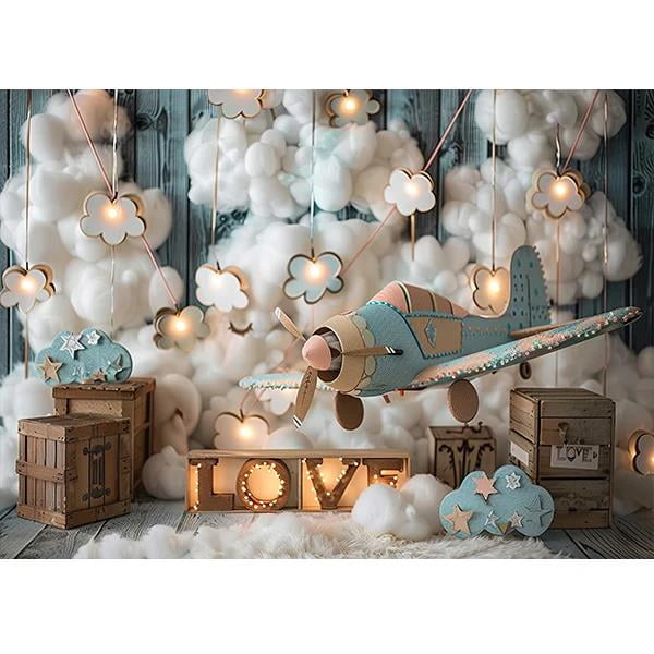 Aircraft Photography Backdrop for Photo Studio Light Blue Wall Balloon ...