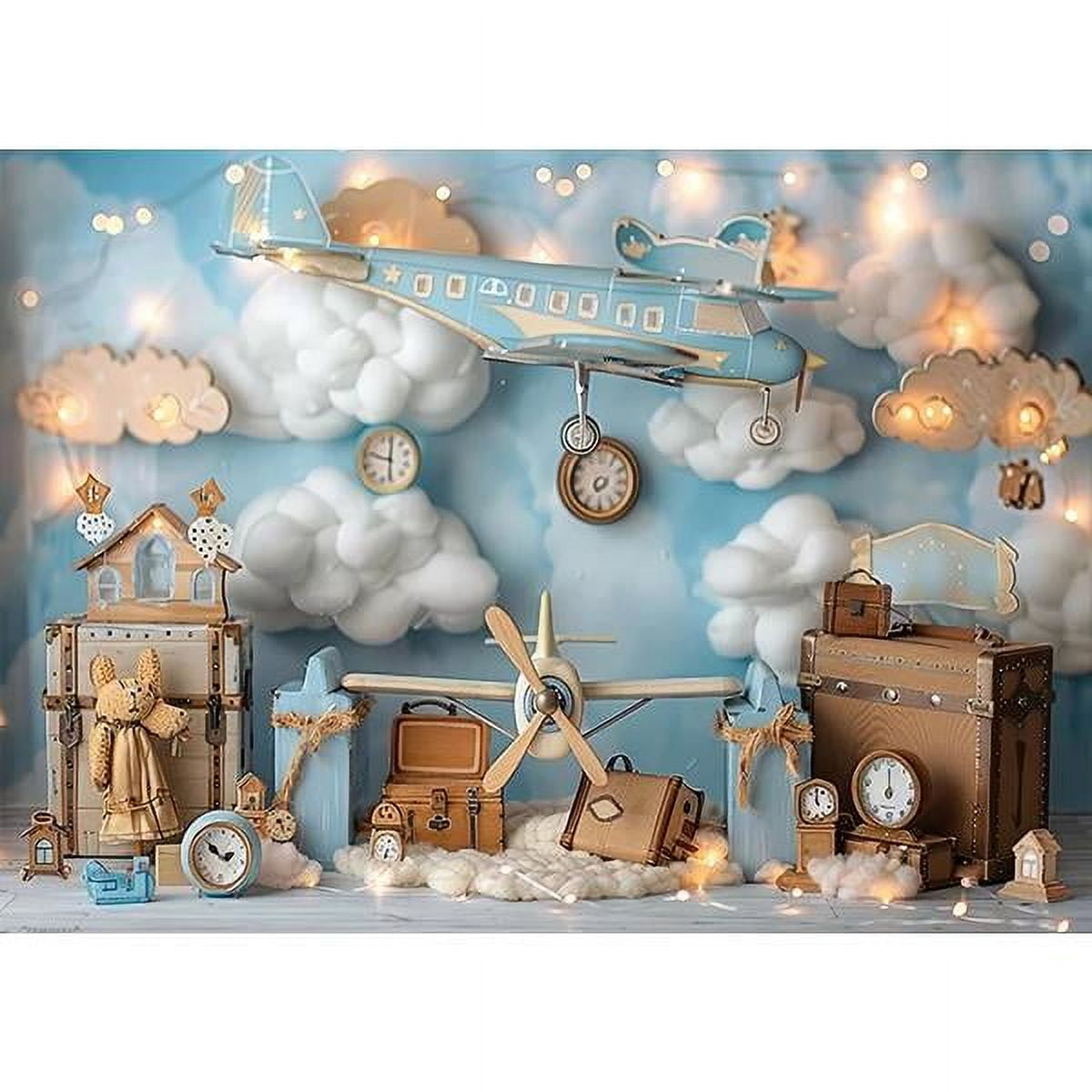 Aircraft Photography Backdrop for Photo Studio Light Blue Wall Balloon ...