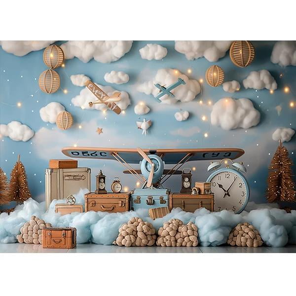 Aircraft Photography Backdrop for Photo Studio Light Blue Wall Balloon ...