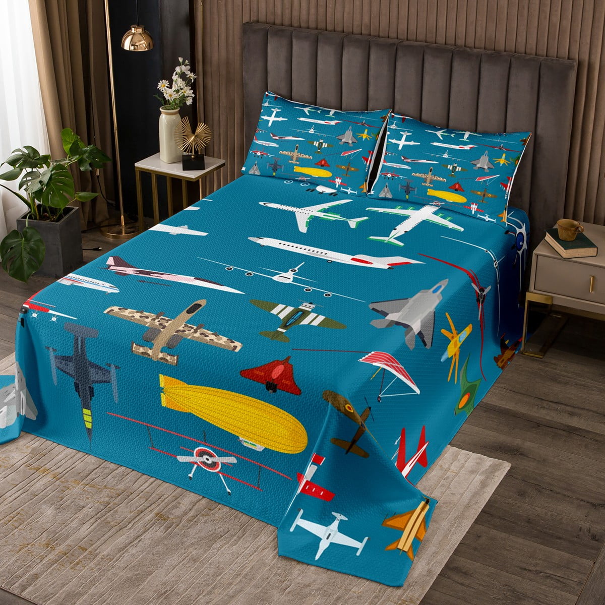 Aircraft Quilt Set Airplane Queen Bedspread Set ,Airport Planes ...