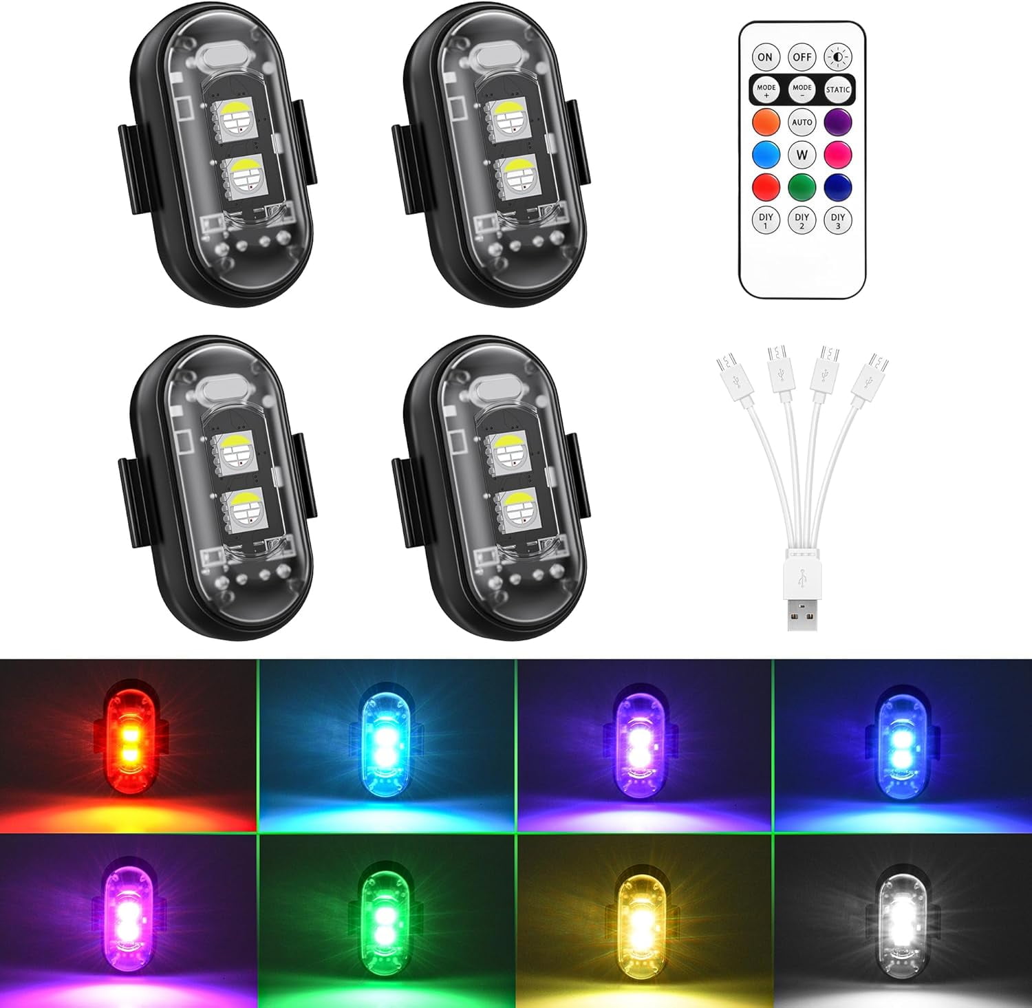 Aircraft Strobe Lights with Remote Control, 8 Colors 10 Flash Modes ...