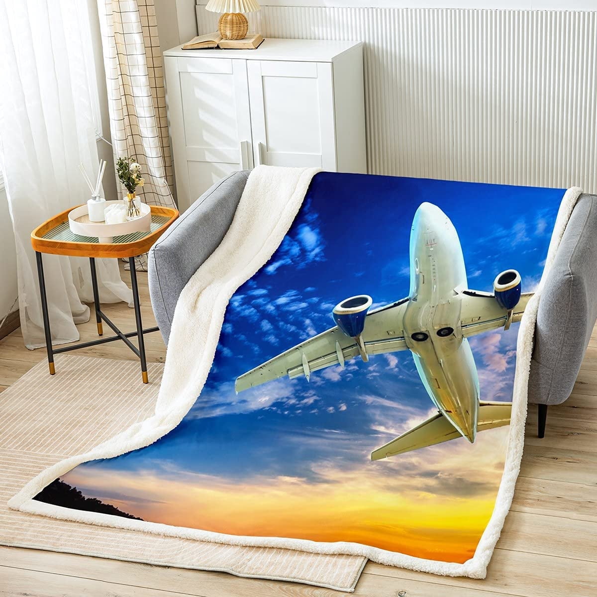 Aircraft Throw Blanket Airplane Print Fleece Blanket for Couch Bed Sofa ...