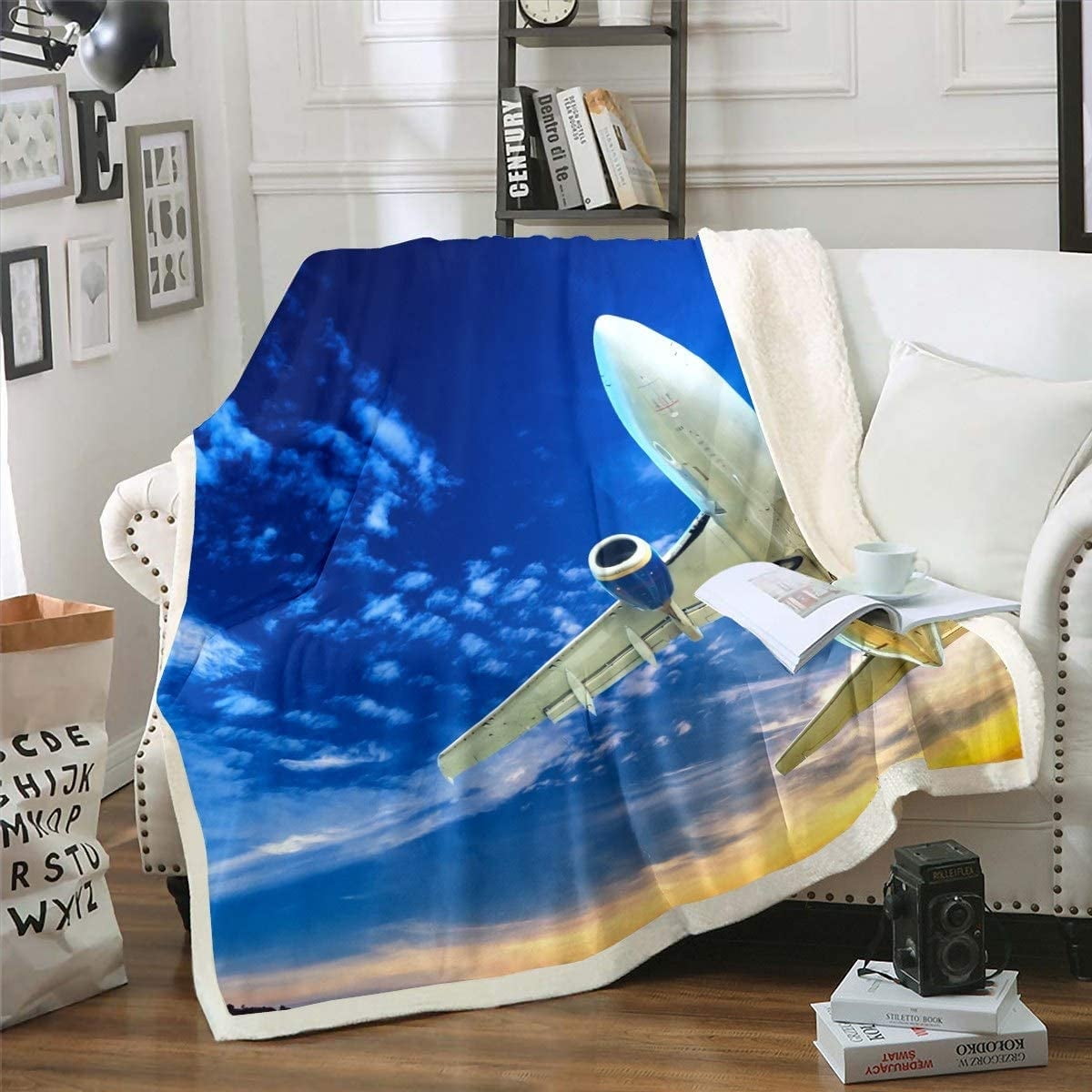 Aircraft Throw Blanket Kids Teens Airplane Print Fleece Blanket for ...