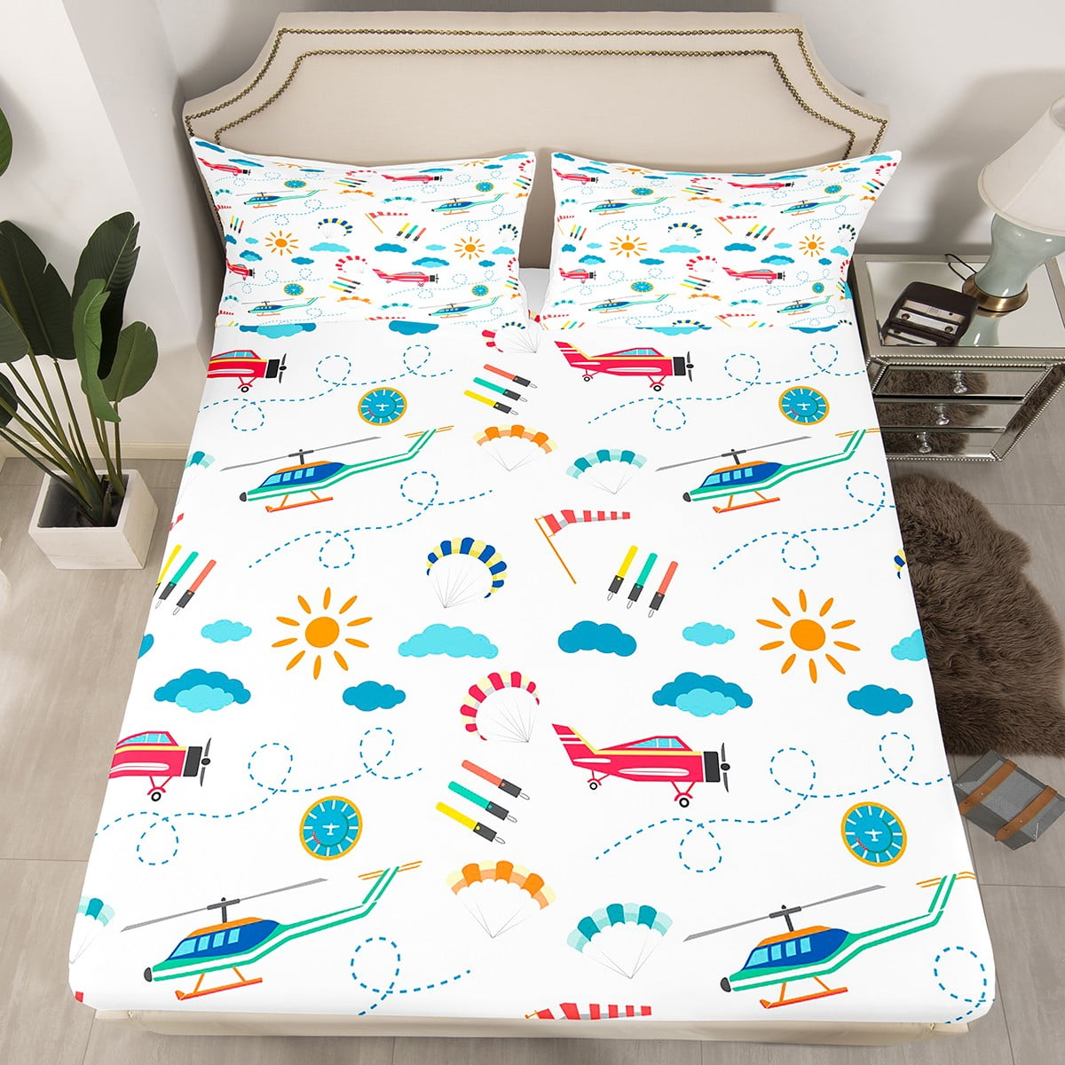 Aircraft Toddler Fitted Sheet Queen Airplane Bed Sheets for Boys Kids ...