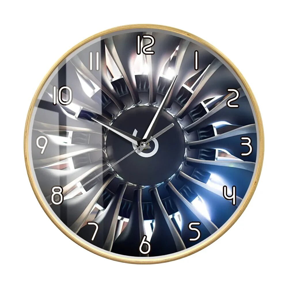 Aircraft Turbine Jet Engine With Metal Fans Printed Wall Clock Aviation ...