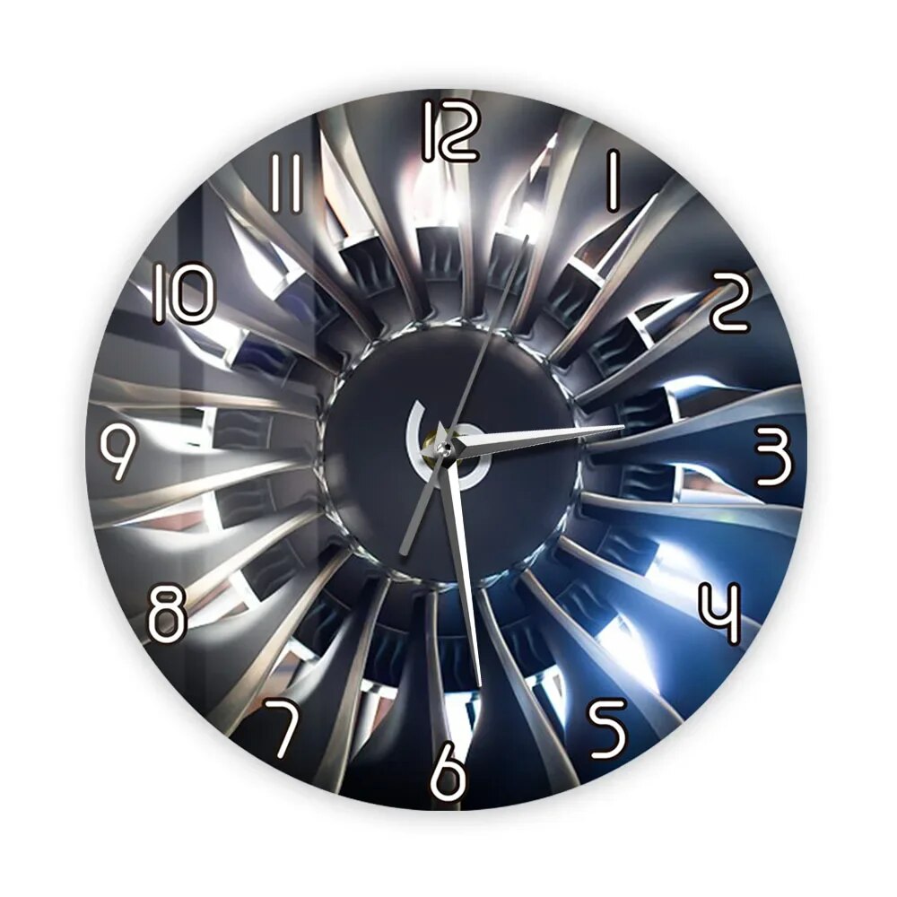 Aircraft Turbine Jet Engine With Metal Fans Printed Wall Clock Aviation ...