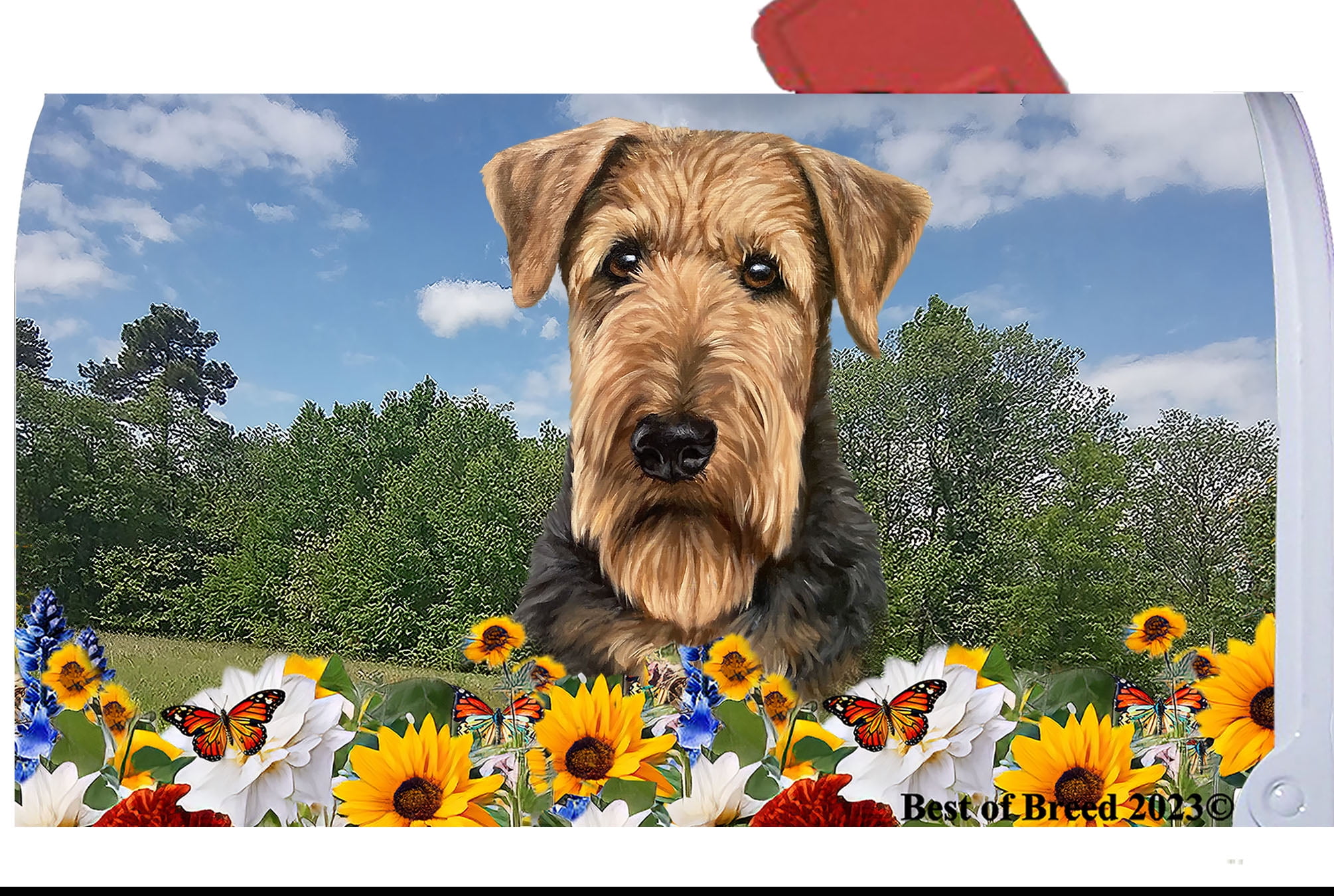 Airedale - Best of Breed Summer Flowers Mailbox Cover Hi-Grade Vinyl 6 ...