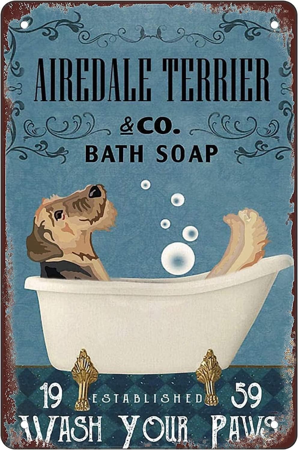 Airedale Terrier Bath Soap Vintage Metal Tin Signs Funny Novelty Metal ...