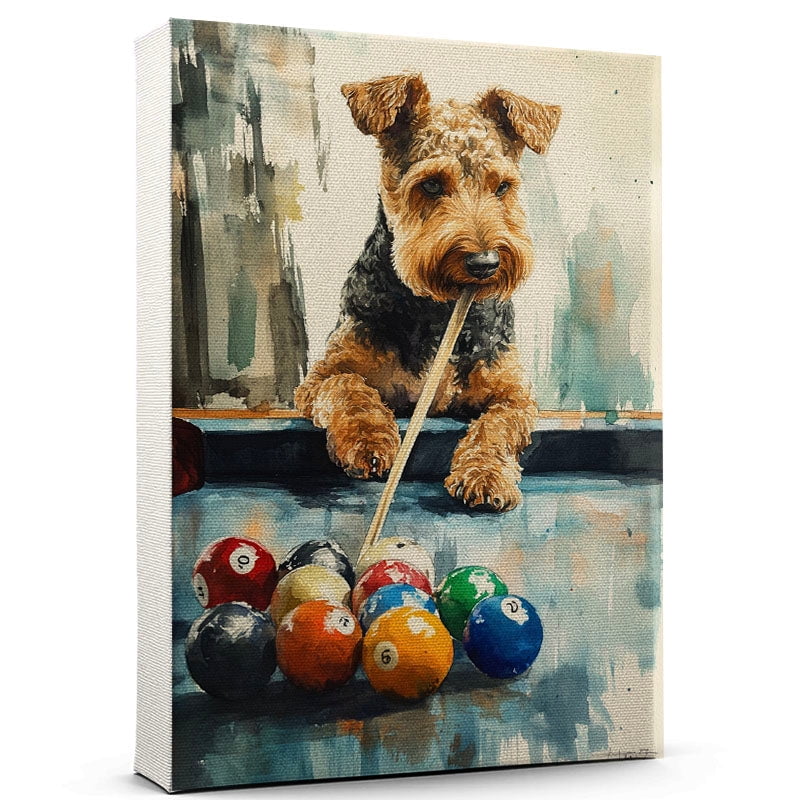 Airedale Terrier Dog Canvas Canvas – Billiards Theme Dog Art for Wall ...