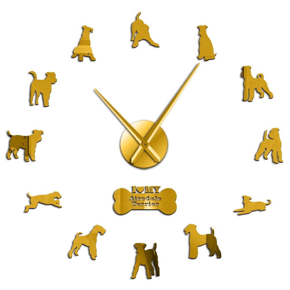 Airedale Terrier Dog Silhouette Frameless Wall Clock Stickers, DIY ...