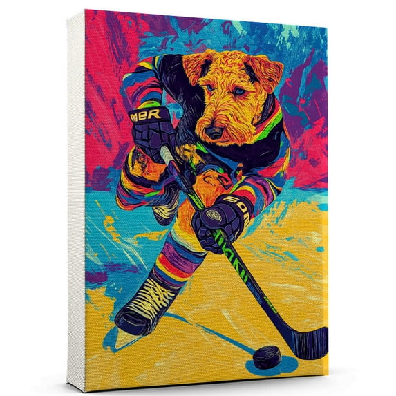 Airedale Terrier Dog Stretched Canvas Size 8x12 Ice Hockey Canvas ...