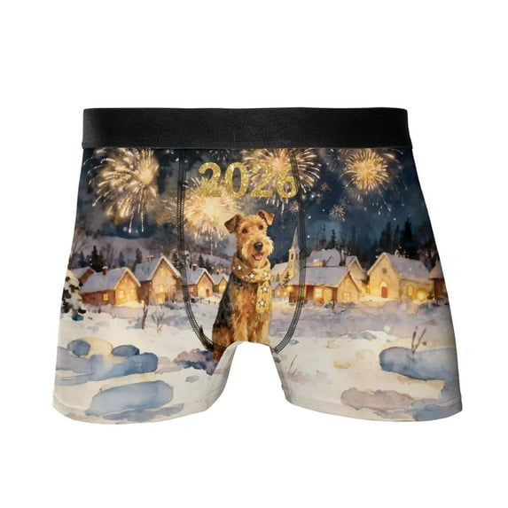 Airedale Terrier Happy New Year 2026 with Fireworks on New Year's Eve ...