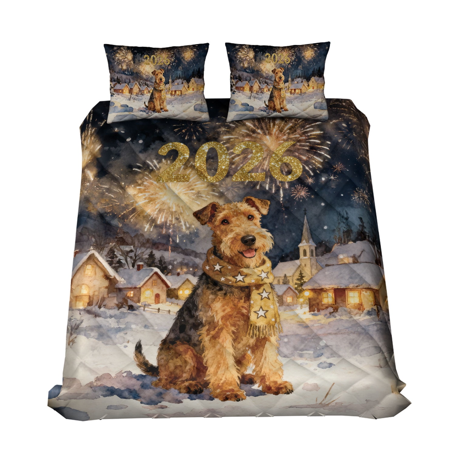 Airedale Terrier Happy New Year 2026 with Fireworks on New Year's Eve ...