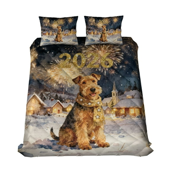 Airedale Terrier Happy New Year 2026 with Fireworks on New Year's Eve ...