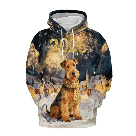 Airedale Terrier Happy New Year 2026 with Fireworks on New Year's Eve ...