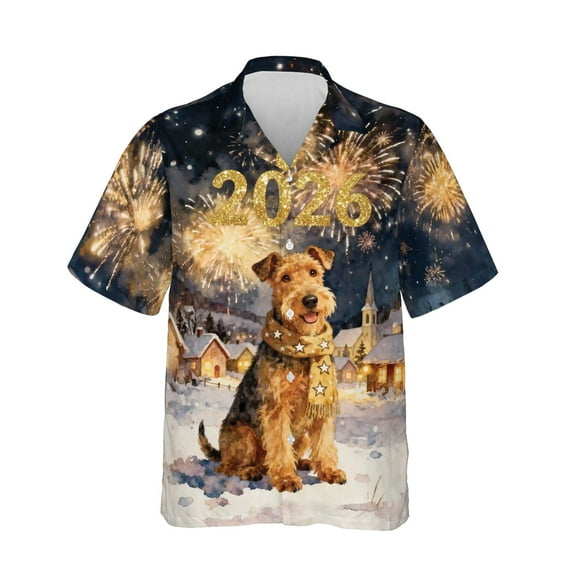 Airedale Terrier Happy New Year 2026 with Fireworks on New Year's Eve ...