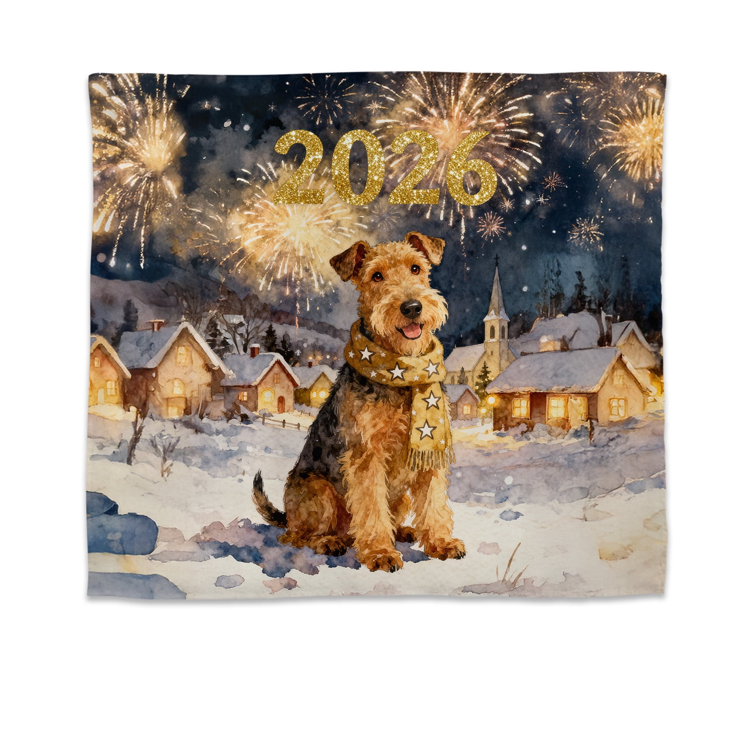 Airedale Terrier Happy New Year 2026 with Fireworks on New Year's Eve ...
