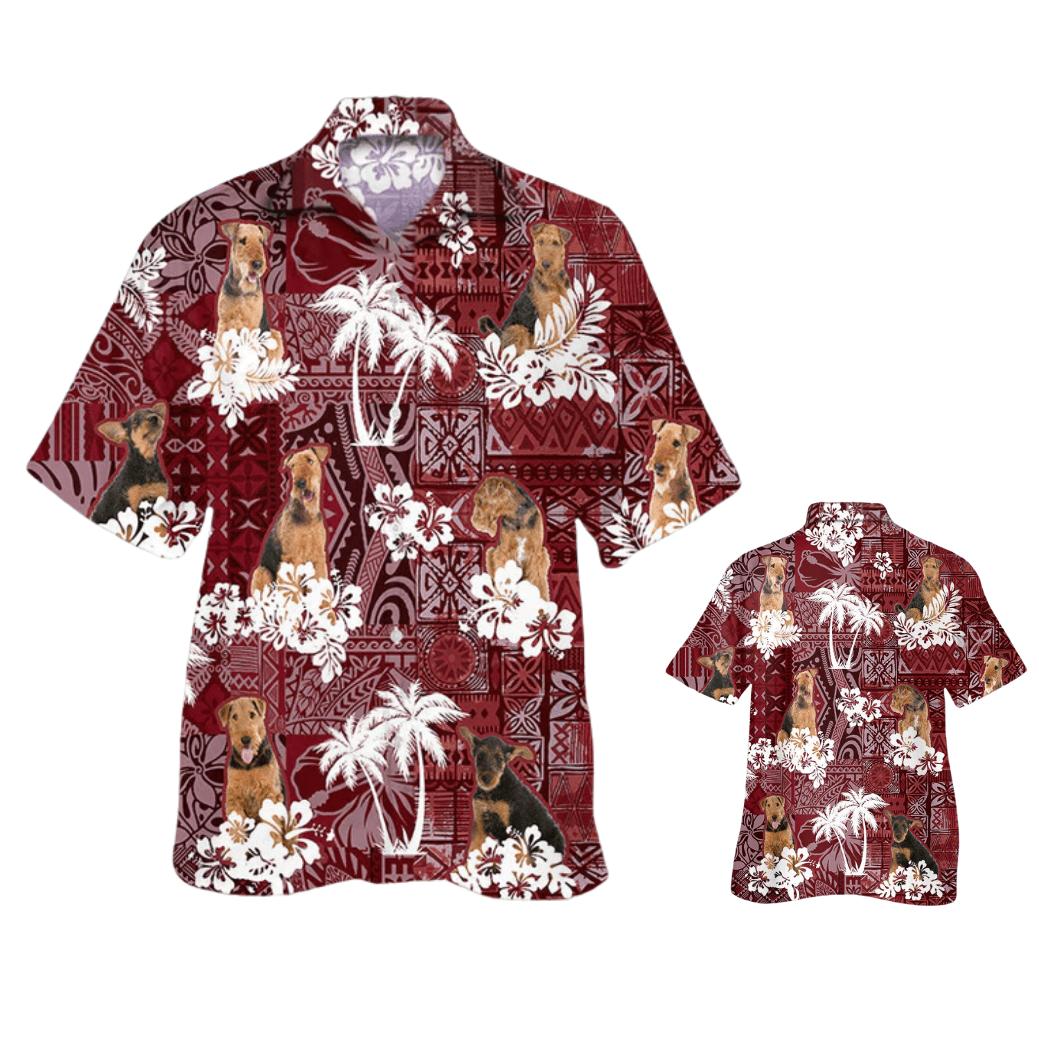 Airedale Terrier Hawaiian Shirt, Dog Hawaii Shirt Red Tribal Pattern ...