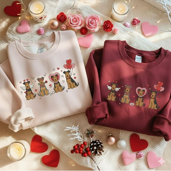 Airedale Terrier Valentine Sweatshirt, Embroidered Dog Mom Crewneck ...