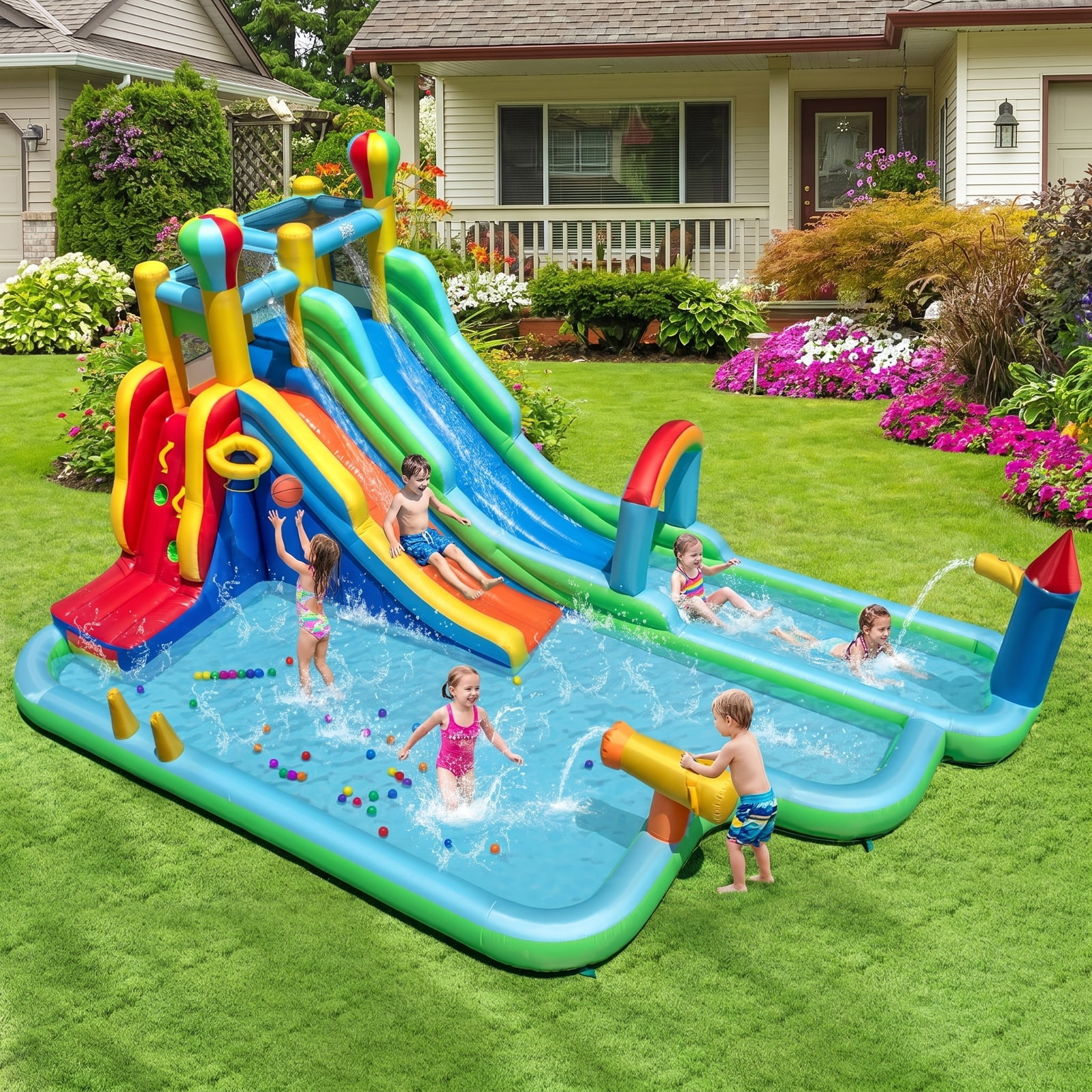 Airfind Giant Inflatable Water Slide Park with Double Long Slides ...