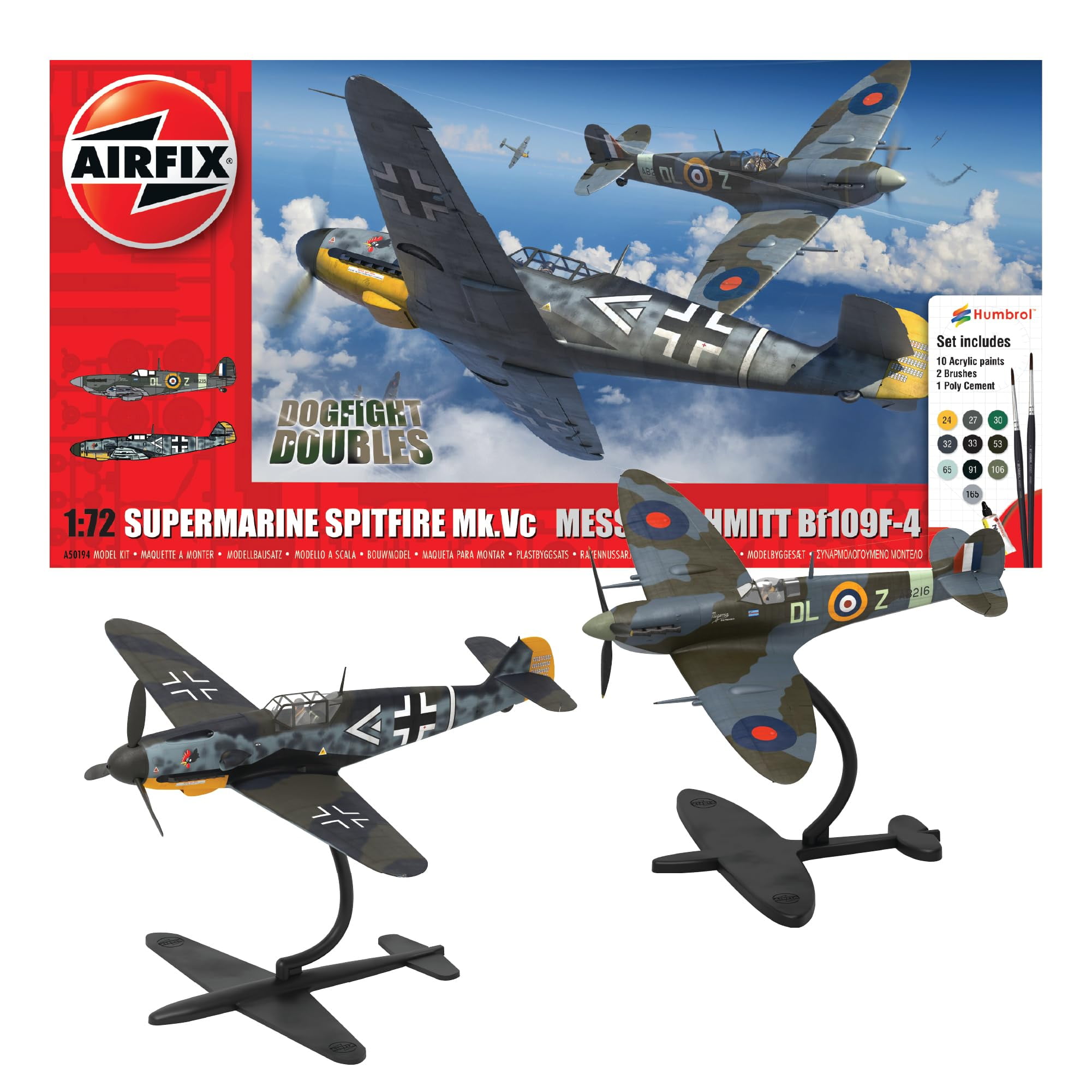 Airfix Gift Set - Model Plane Kits - A50194 Supermarine Spitfire Mk.Vc vs Bf109F-4 Dogfight Dou ...