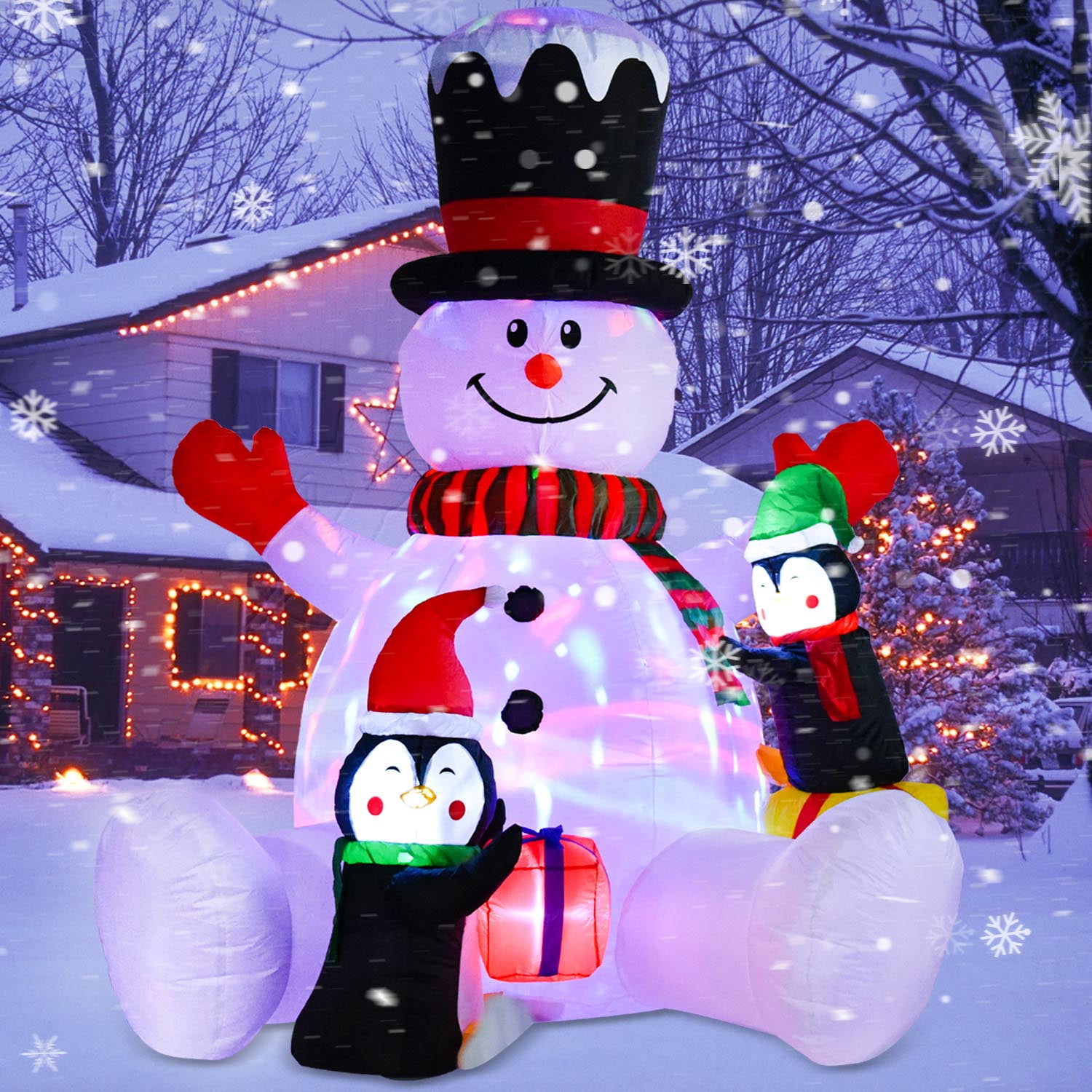 Airfun 7ft Large Christmas Inflatable Snowman and Penguin - Rotating ...