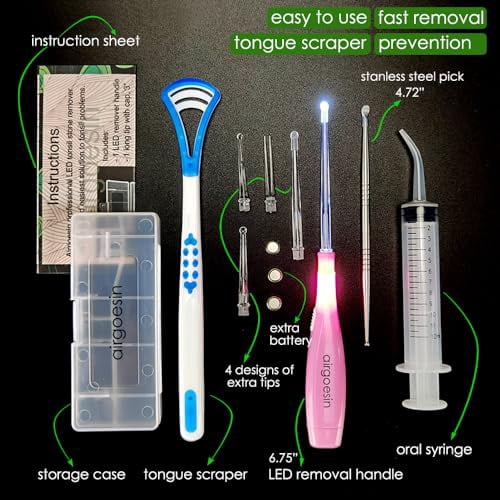 Airgoesin Professional Tonsil Stone Remover Tool LED Light (Pink ...