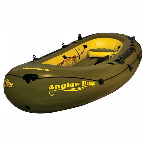 Airhead Angler Bay 6 Person Inflatable Fishing Boat Raft Float, Green ...
