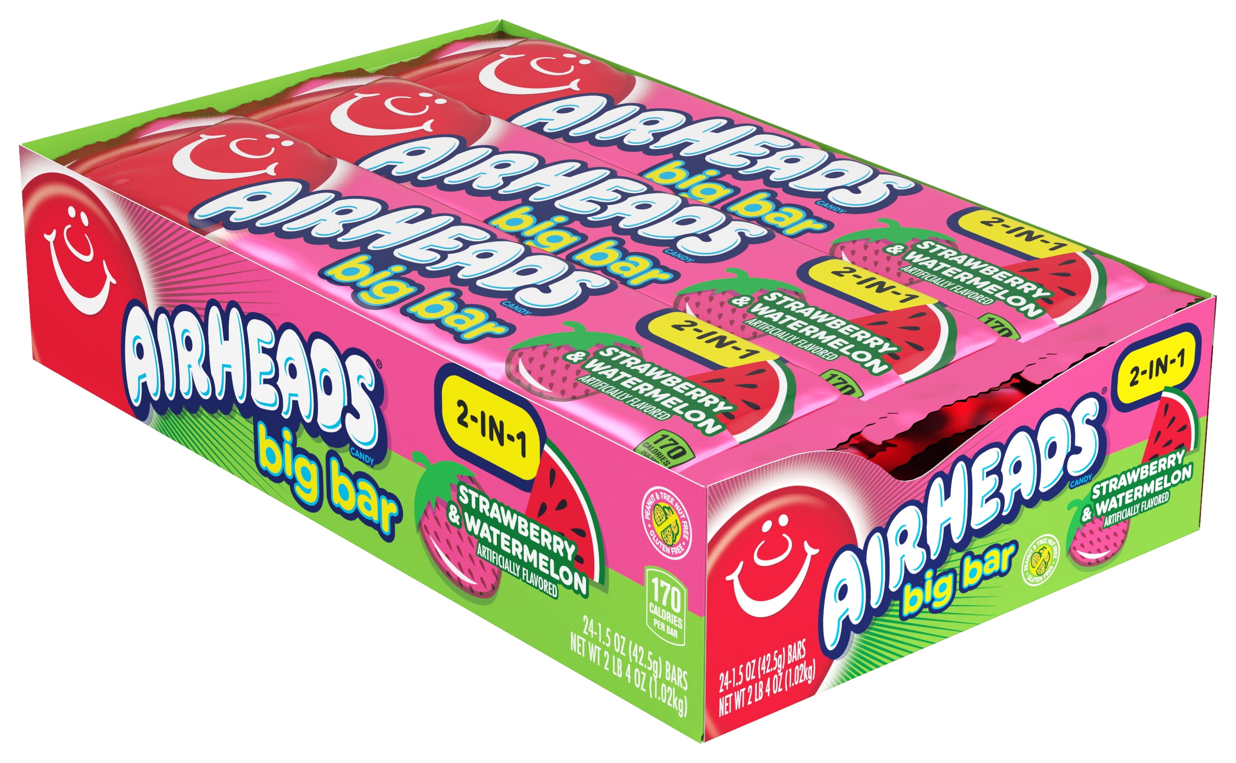 Airheads 2-in-1 Individually Wrapped Big Bar, Strawberry and Watermelon ...