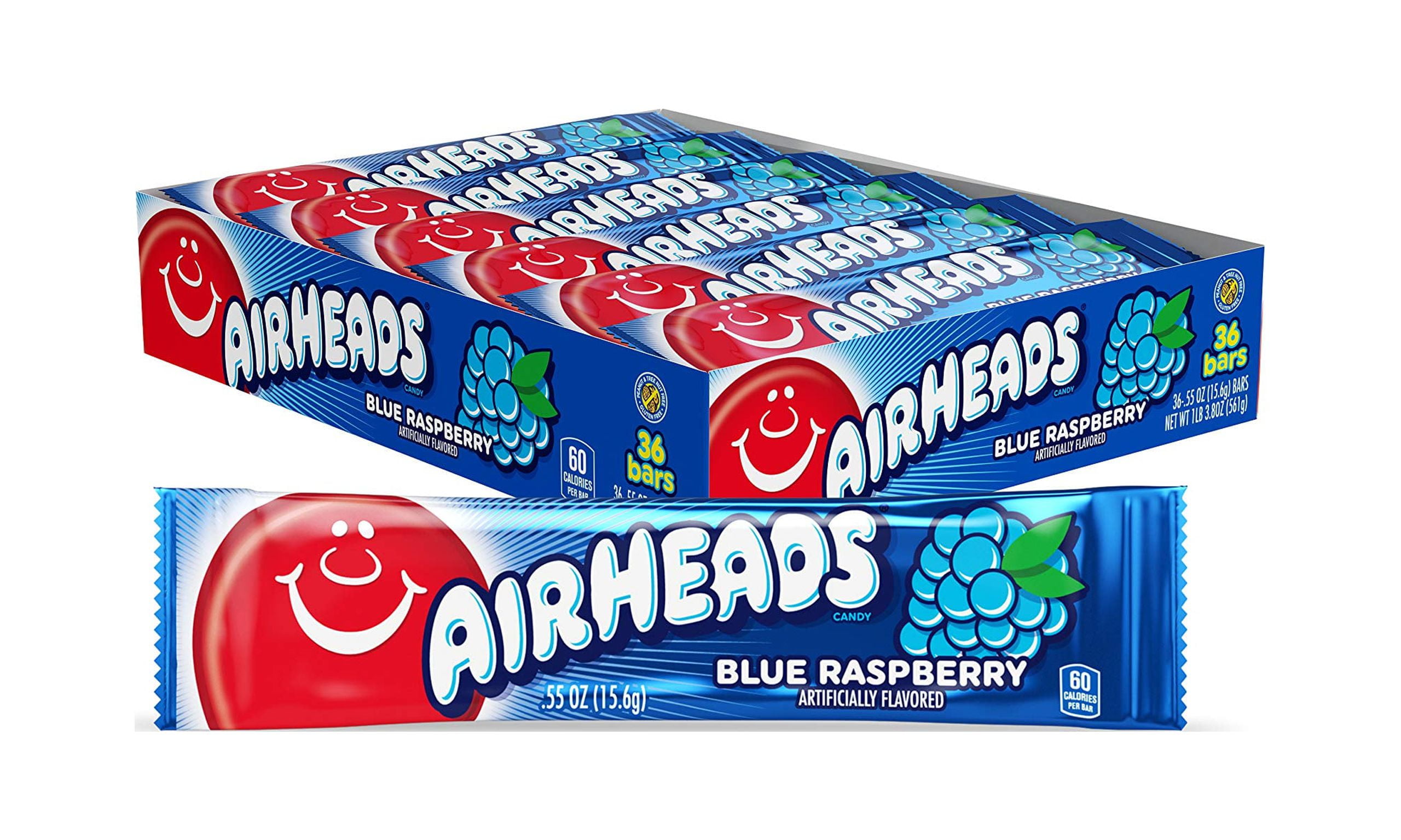 Airheads Candy, Blue Raspberry Flavor, Individually Wrapped Full Size ...