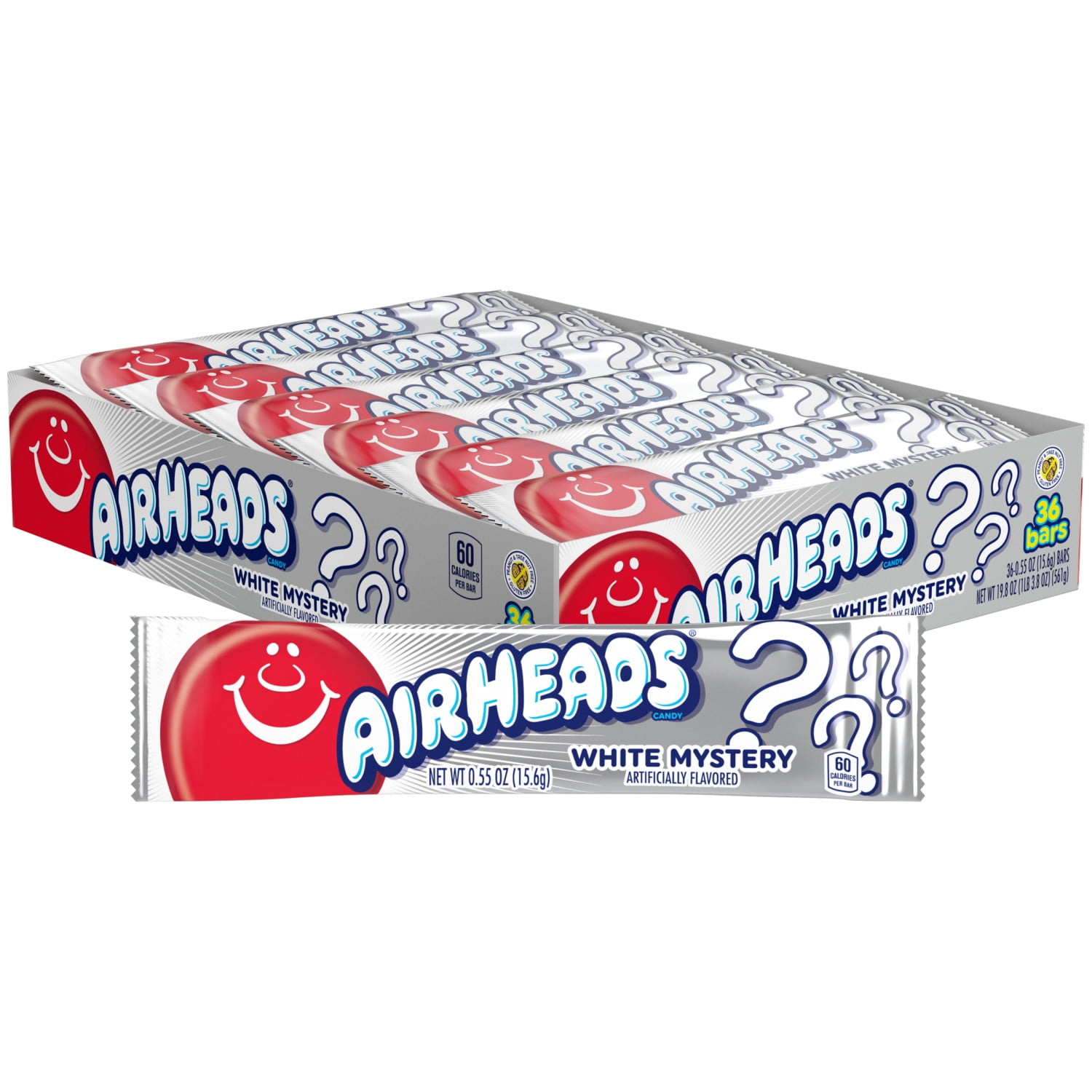 Airheads Candy Individually Wrapped .55oz Bars, White Mystery, Nut Free ...