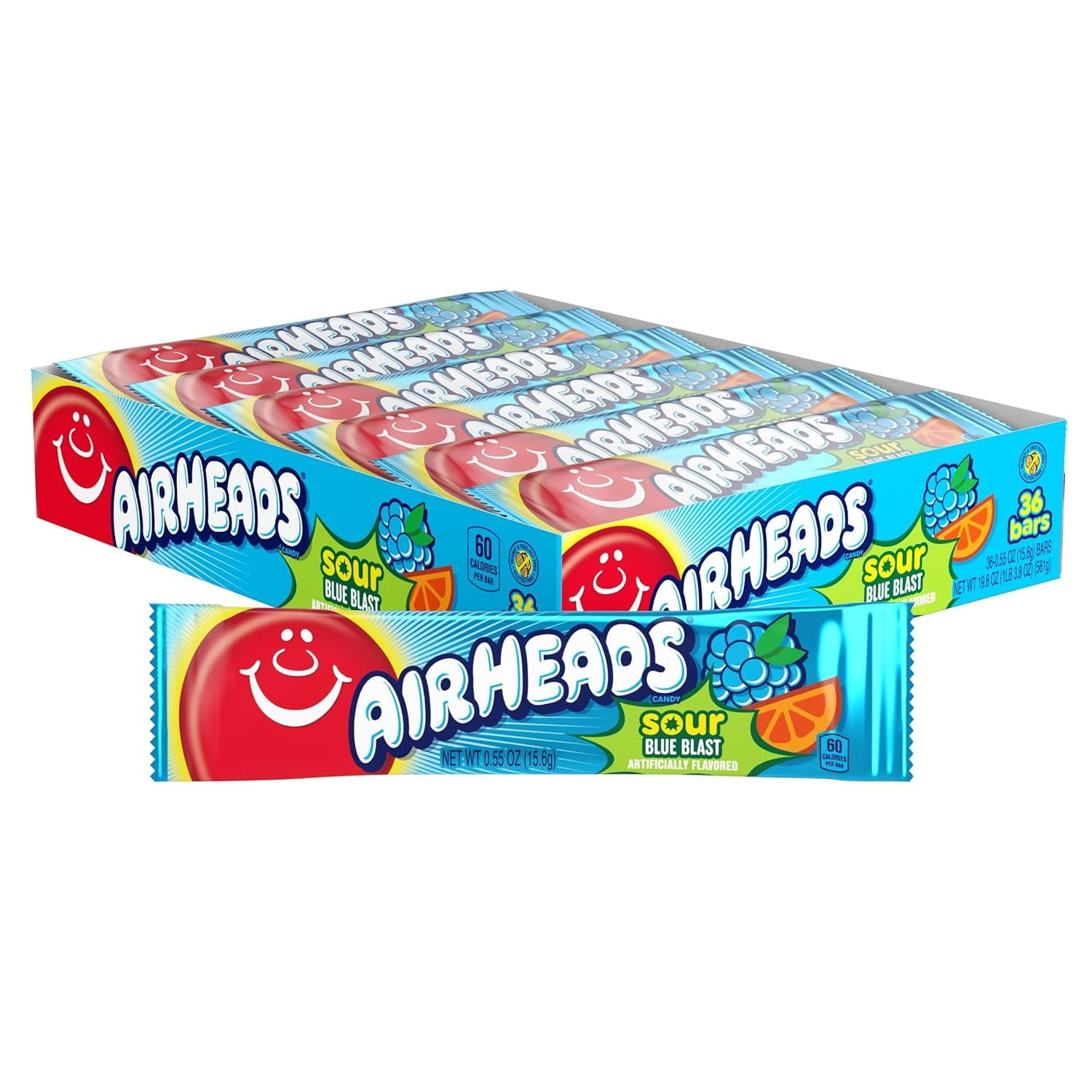 Airheads SOUR Candy Bars, KEF28 Sour Blue Blast Flavored, Bulk ...