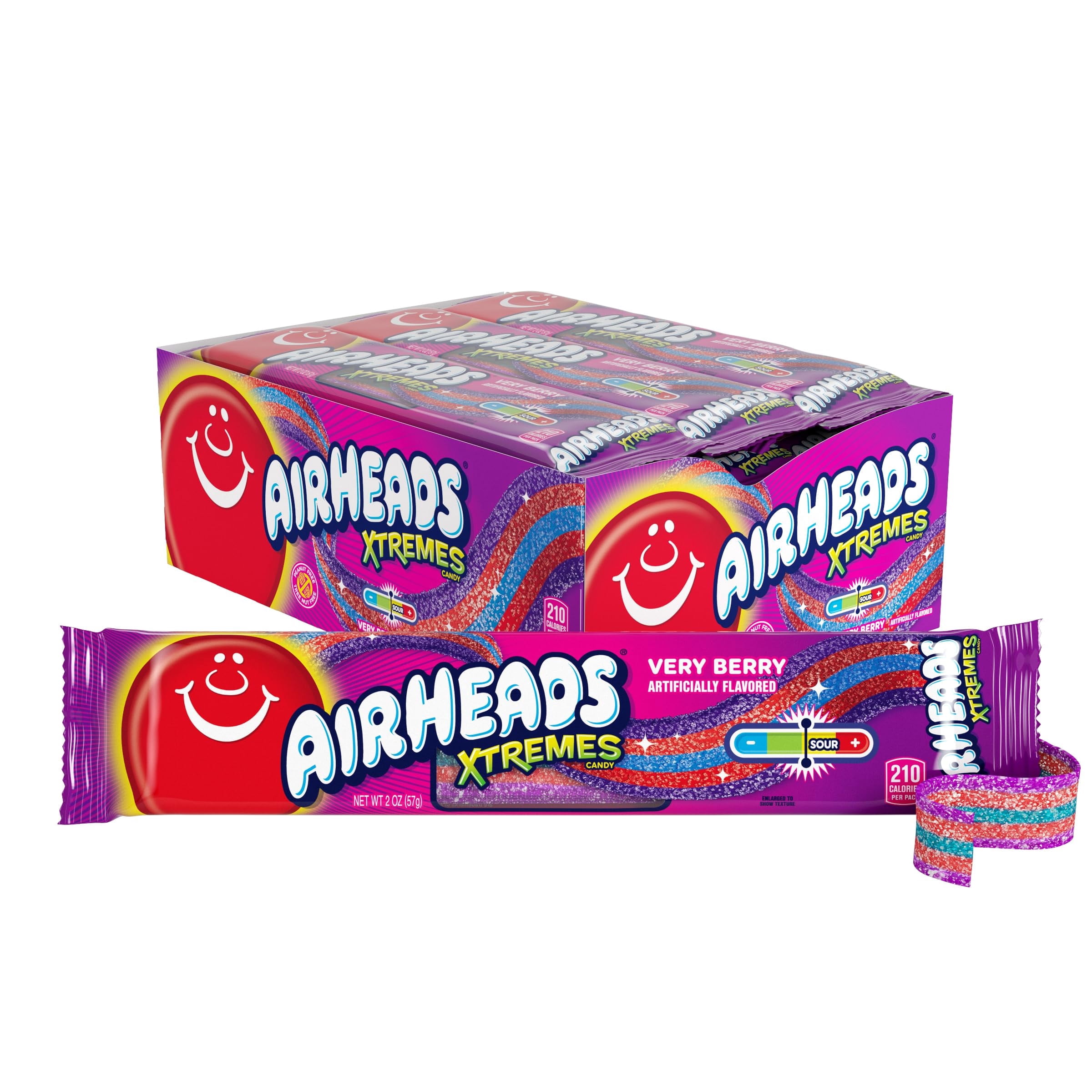 Airheads Xtremes Belts Sweetly Sour MDA05 Candy, Very Berry, Non ...