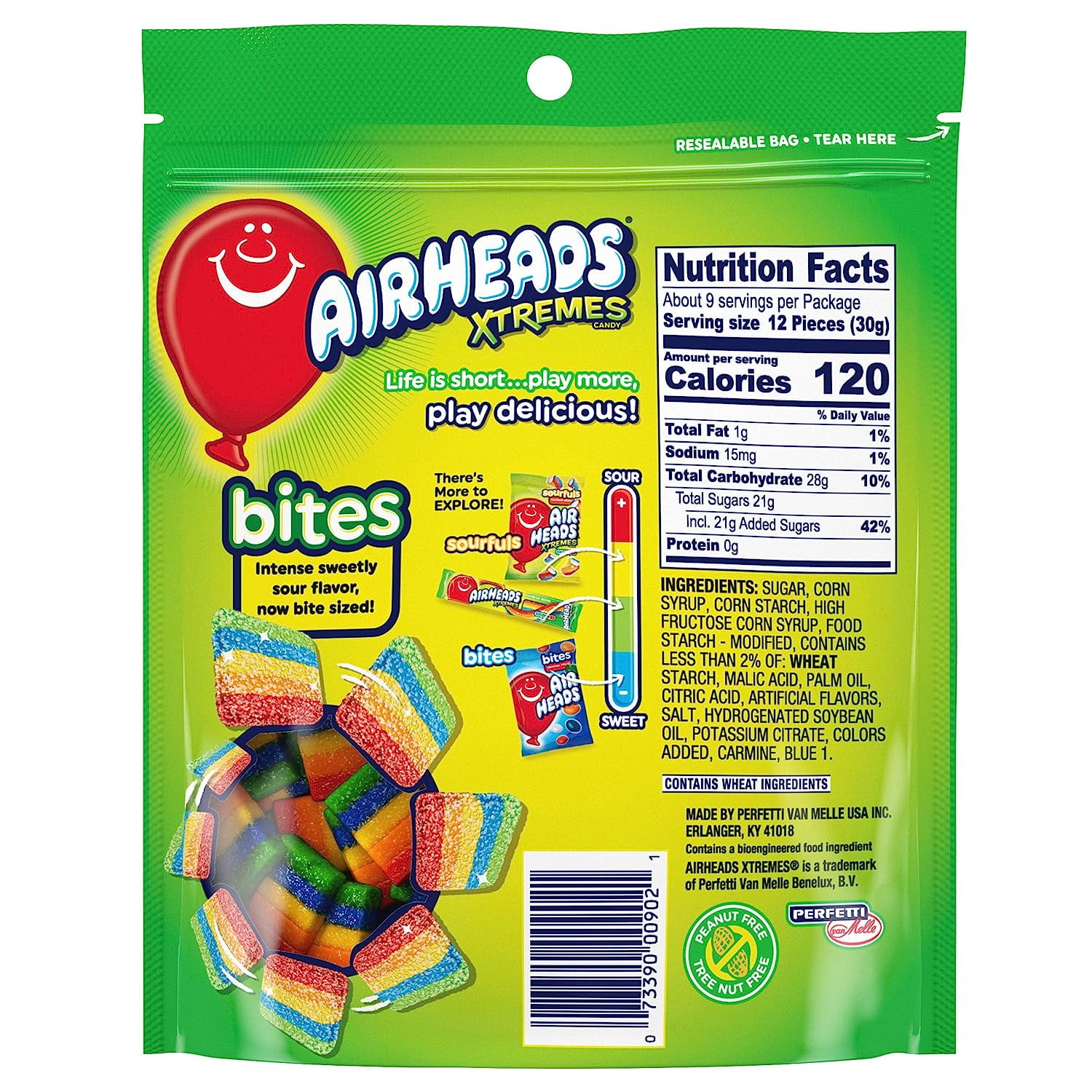 Airheads Xtremes Bites Sweetly Sour Candy, Rainbow Berry, Nut Free, 9 ...