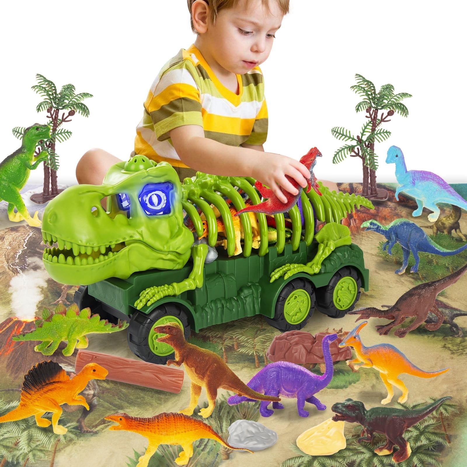 Airhive Dino Truck Playset, 12 Pcs Figures & Activity Mat, Kids 3-5, Gift, Green - Walmart.com