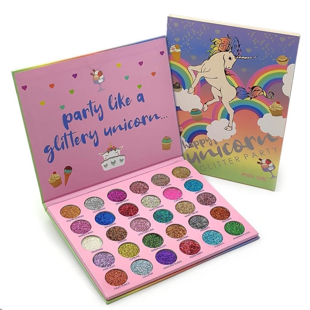 Airi Creations Professional Party Like A Glittery Unicorn Glitter Eyeshadow Palette, Shimmery ...