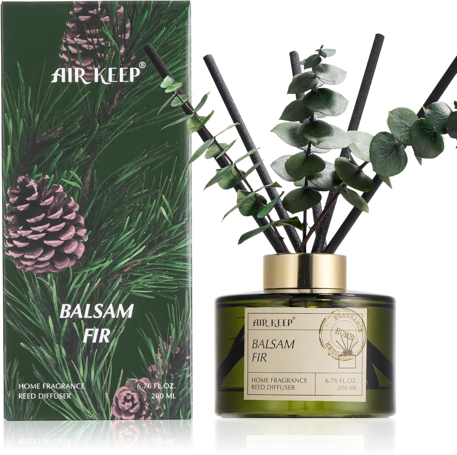 Airkeep Reed Diffuser Set with 6.76 fl oz Balsam Fir Scent Essential ...