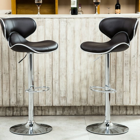 Airlift Adjustable Barstool Set, Dark Brown | 360° Swivel Chrome Base ...
