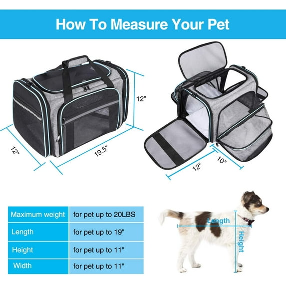 Airline Approved Portable Pet Carrier 2 Sides Expandable Soft-Sided ...