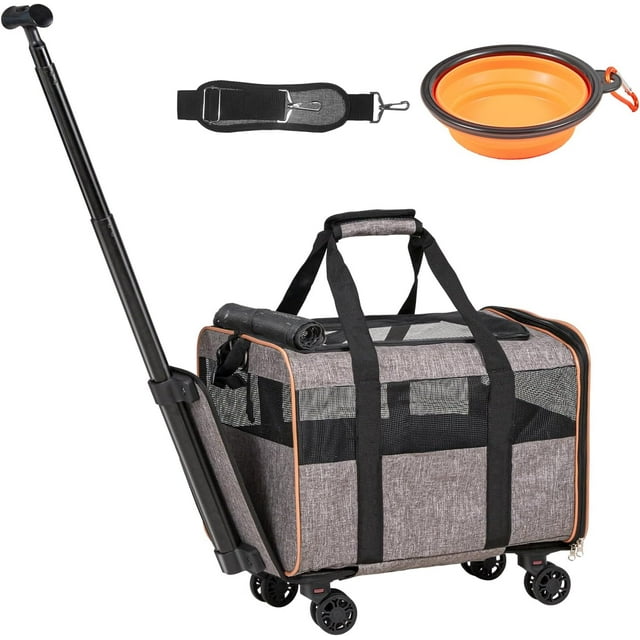 Airline Approved Soft Rolling Pet Carrier with Telescope Handle and ...